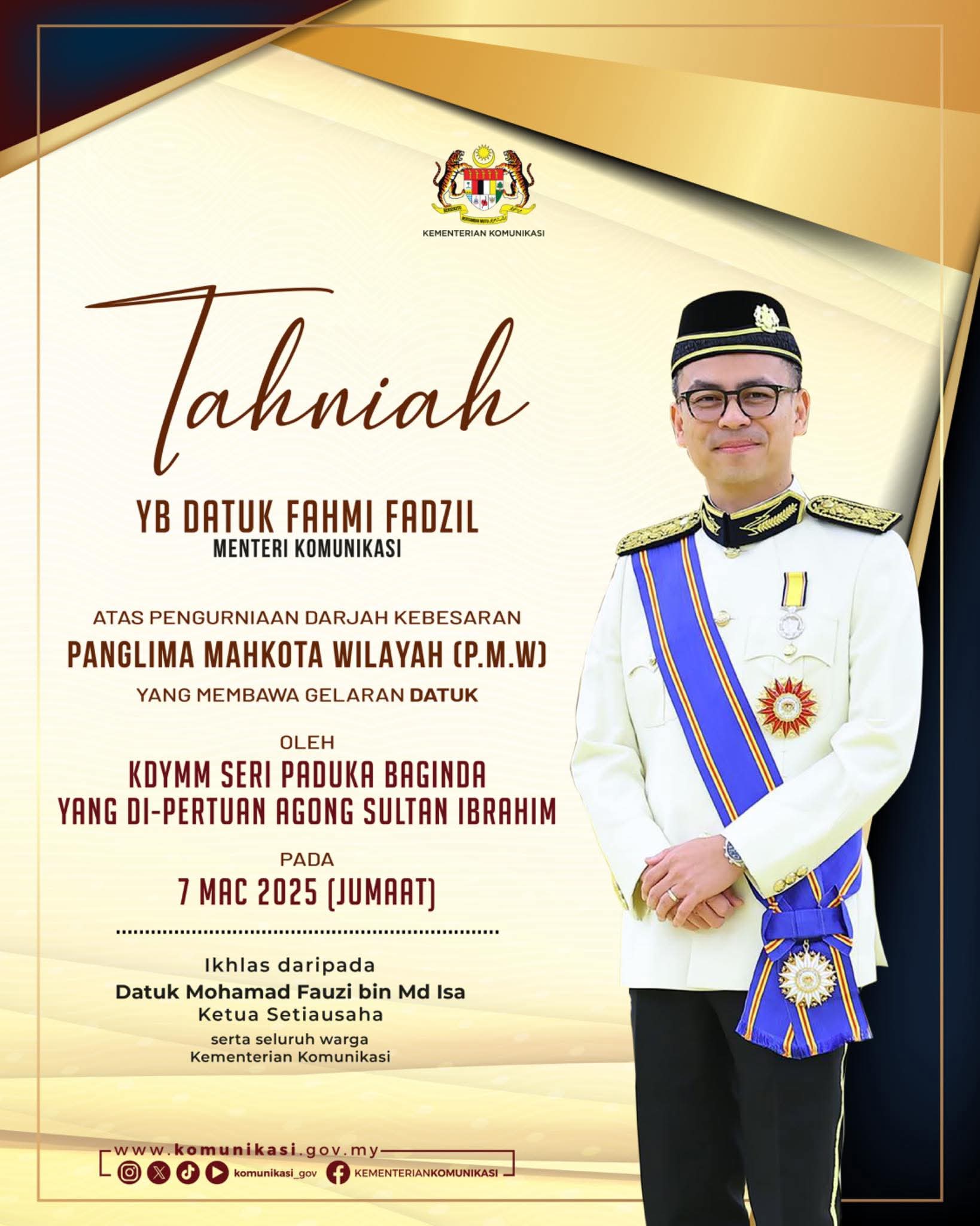 Gelaran Datuk kepada Menteri Fahmi Fadzil - UTV Media Malaysia (UTV)